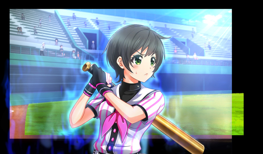 Safebooru - 1girl aura baseball baseball bat baseball mitt baseball stadium baseball uniform ...