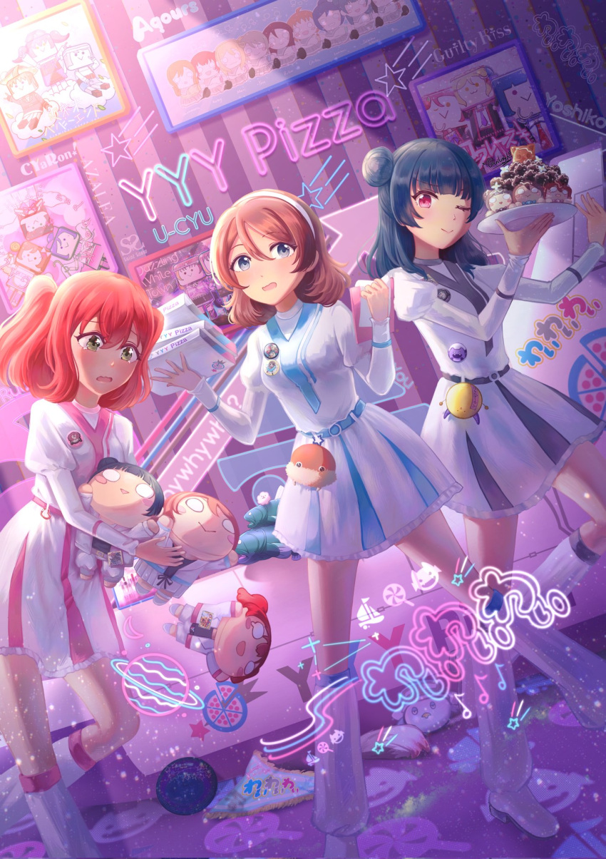 Safebooru - badge belt blue eyes blush boots brown hair button badge everyone food frills hair ...