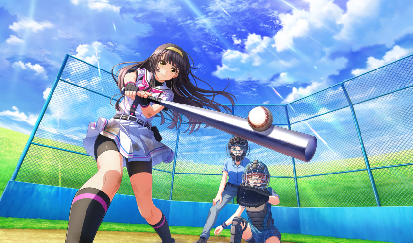 Safebooru - 3girls baseball baseball (object) baseball bat baseball field baseball mitt baseball ...