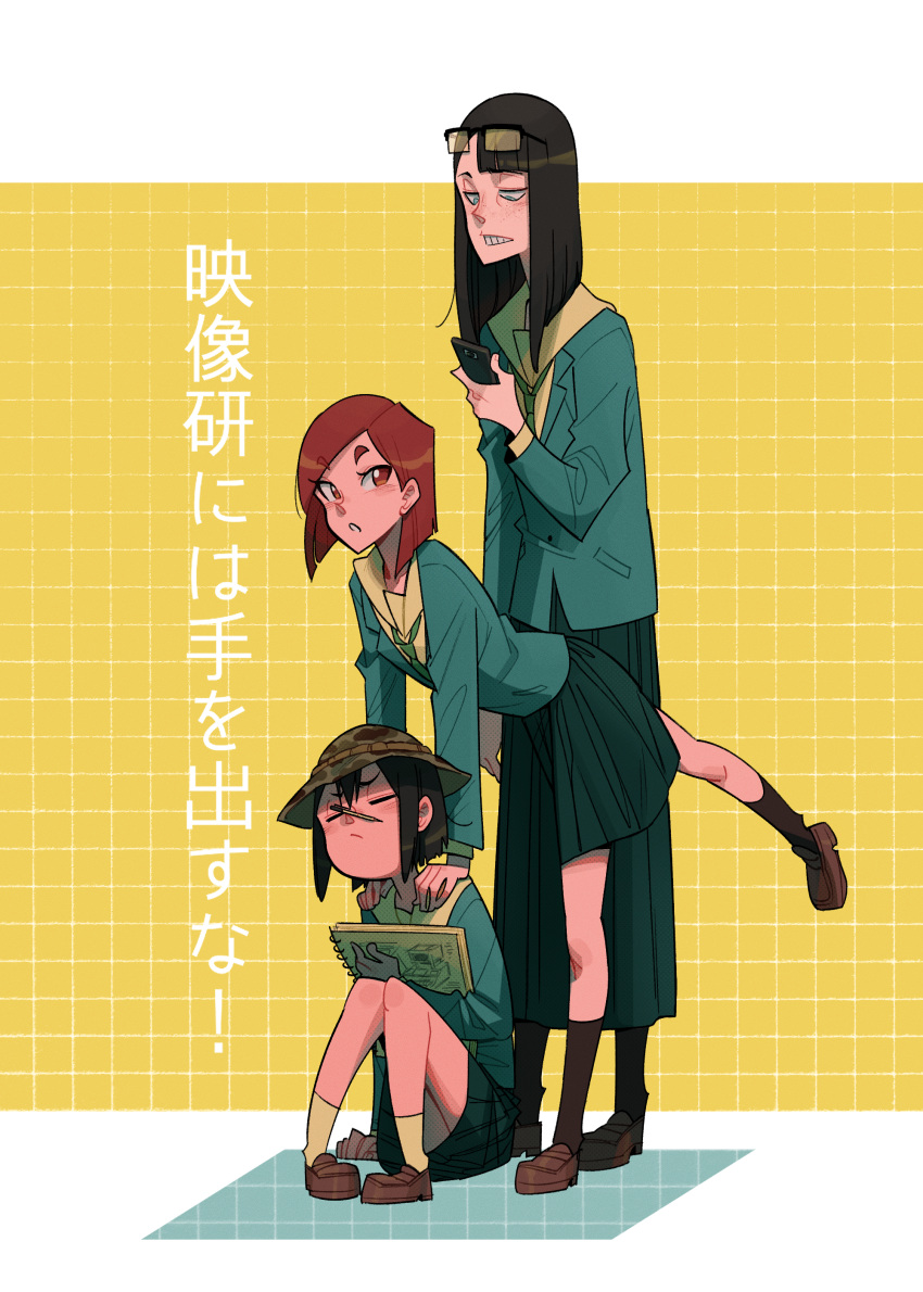 Safebooru - 3girls absurdres asakusa midori asymmetrical bangs black hair bob cut brown eyes ...