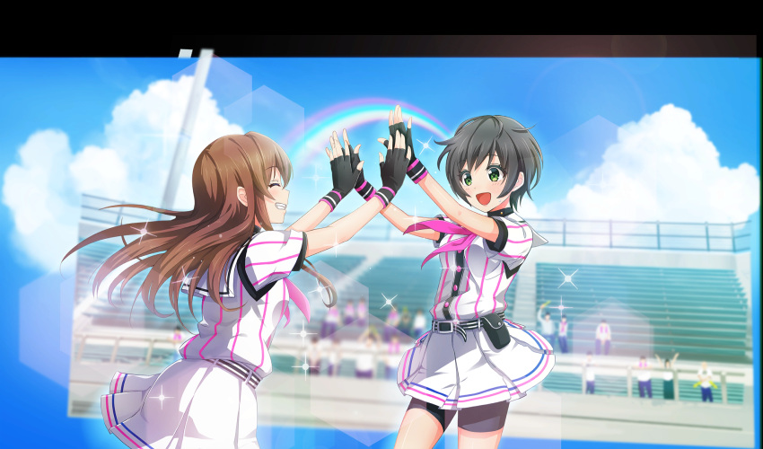 Safebooru - 2girls :d ^ ^ arihara tsubasa baseball cap baseball uniform belt belt buckle belt ...