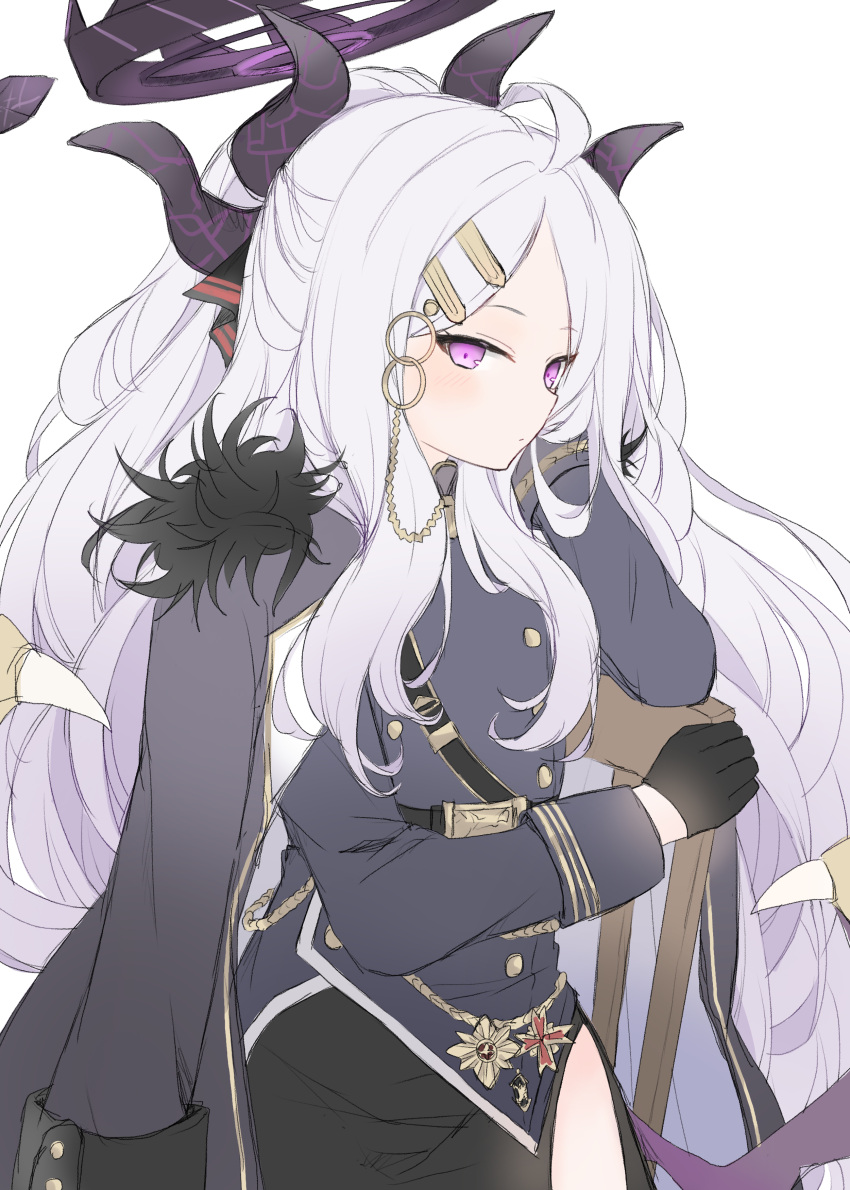 Safebooru - 1girl absurdres ahoge belt black horns blue archive blush breasts coat demon girl ...