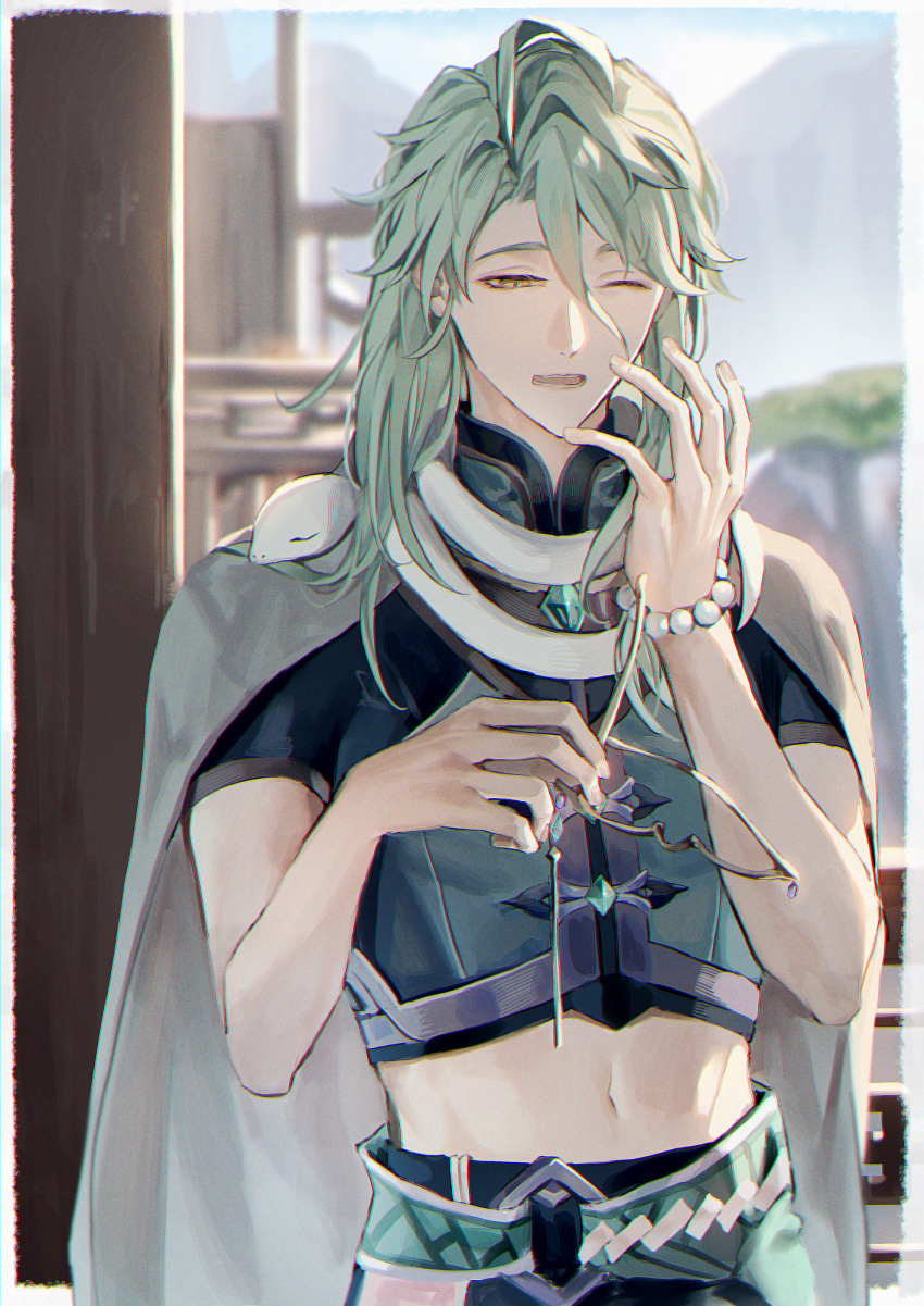 Safebooru - 1boy ahoge animal around neck baizhu (genshin impact ...