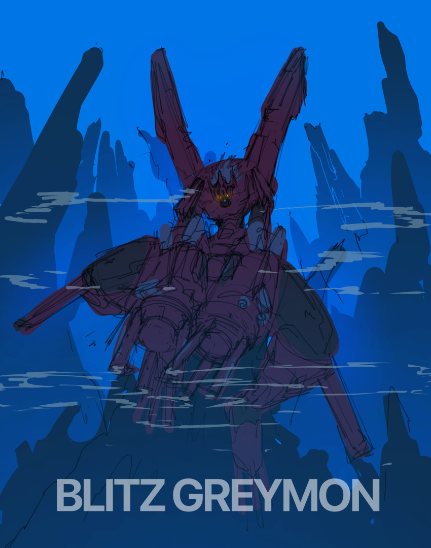 Safebooru - absurdres arm cannon armor blitzgreymon blue background ...