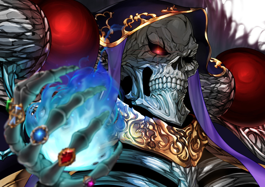 Safebooru - 1boy ainz ooal gown bone casting spell close-up commentary ...