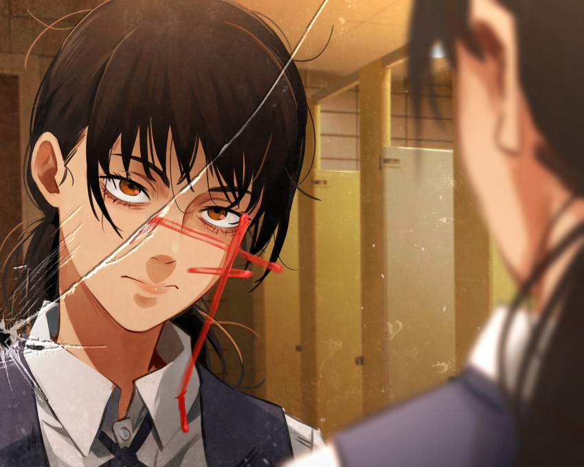 Safebooru - 1girl absurdres black hair brown eyes chainsaw man highres khyle. long hair portrait ...