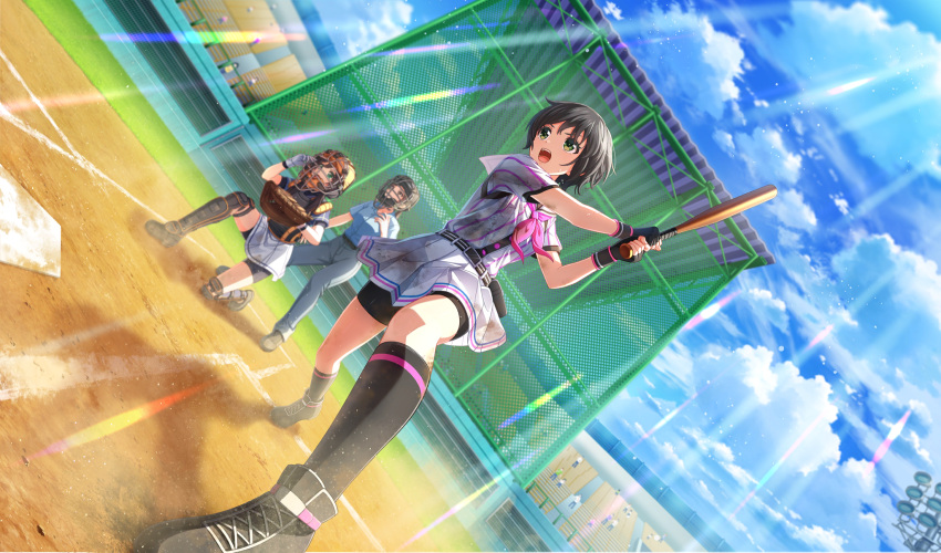 Safebooru - 3girls baseball baseball base baseball bat baseball mitt baseball stadium baseball ...