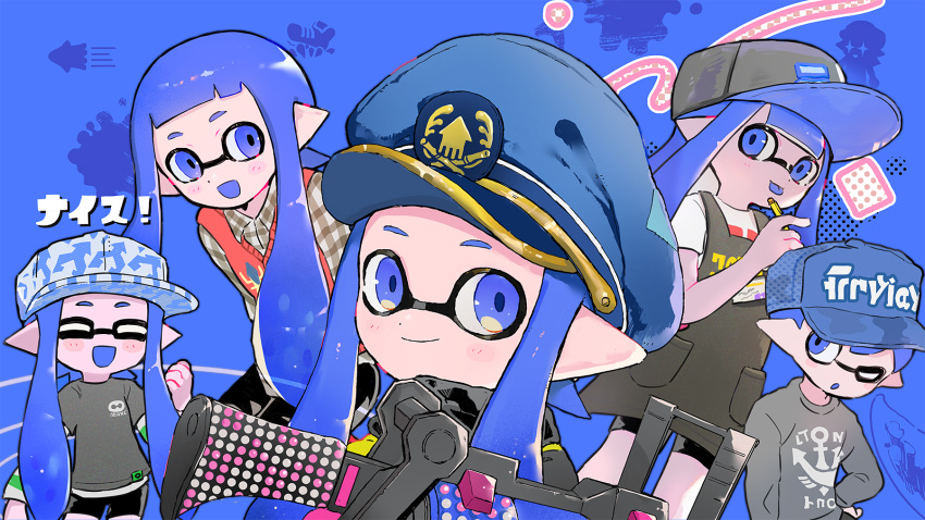 Safebooru - .52 gal (splatoon) 1boy 4girls :p anchor print apron ...