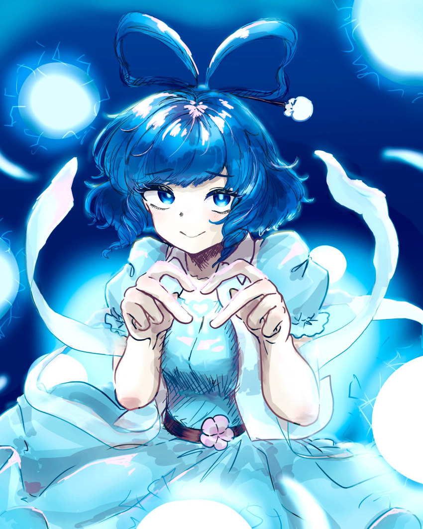 Safebooru - 1girl blue background blue dress blue eyes blue hair danmaku dress flower hair ...