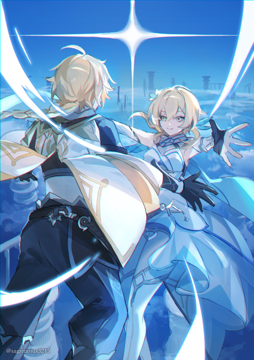 Safebooru - 1boy 1girl aether (genshin impact) ahoge blonde hair braid ...