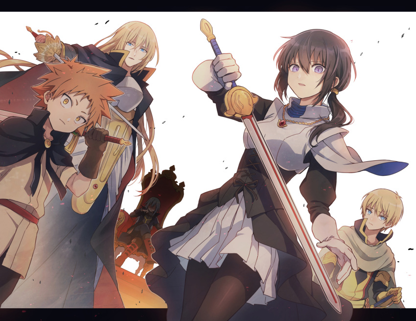Safebooru - 1girl 1other 3boys black dress black hair black thighhighs ...
