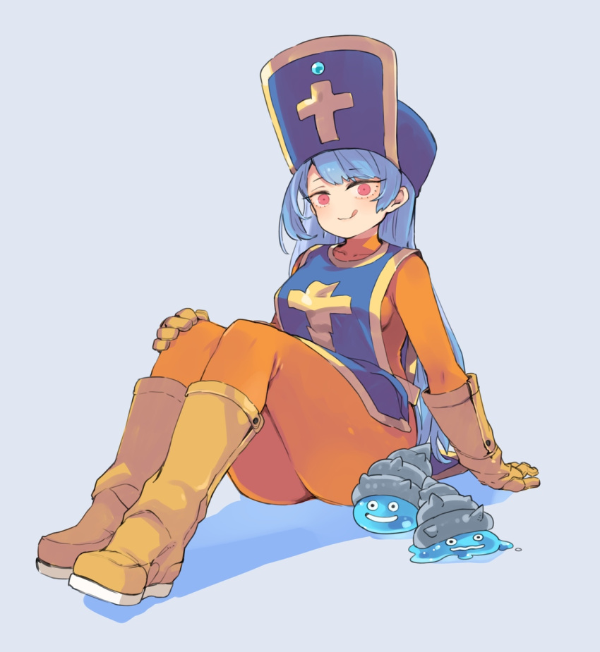 Safebooru - 1girl :q blue hair blush bodysuit boots breasts cross cross print dragon quest ...