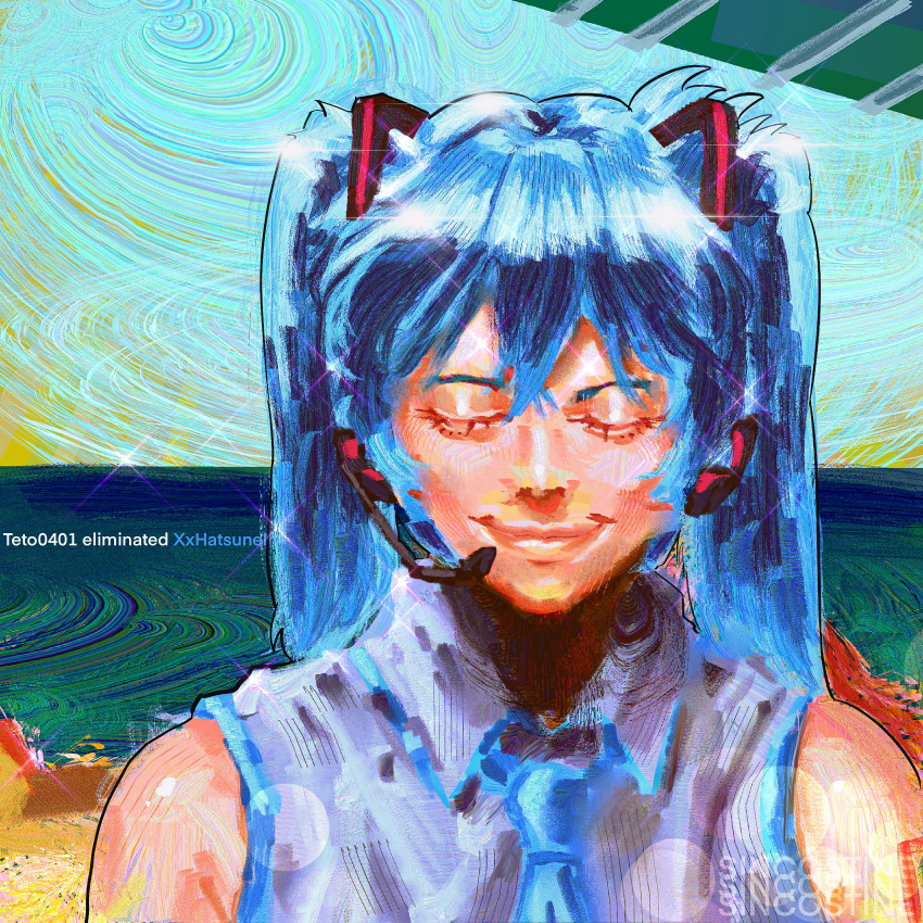 Safebooru - 1girl absurdres artist name blue hair blue necktie closed ...