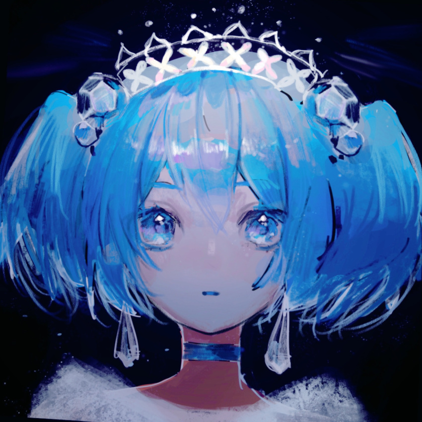 Safebooru 1girl Black Background Blue Choker Blue Eyes Blue Hair 3017