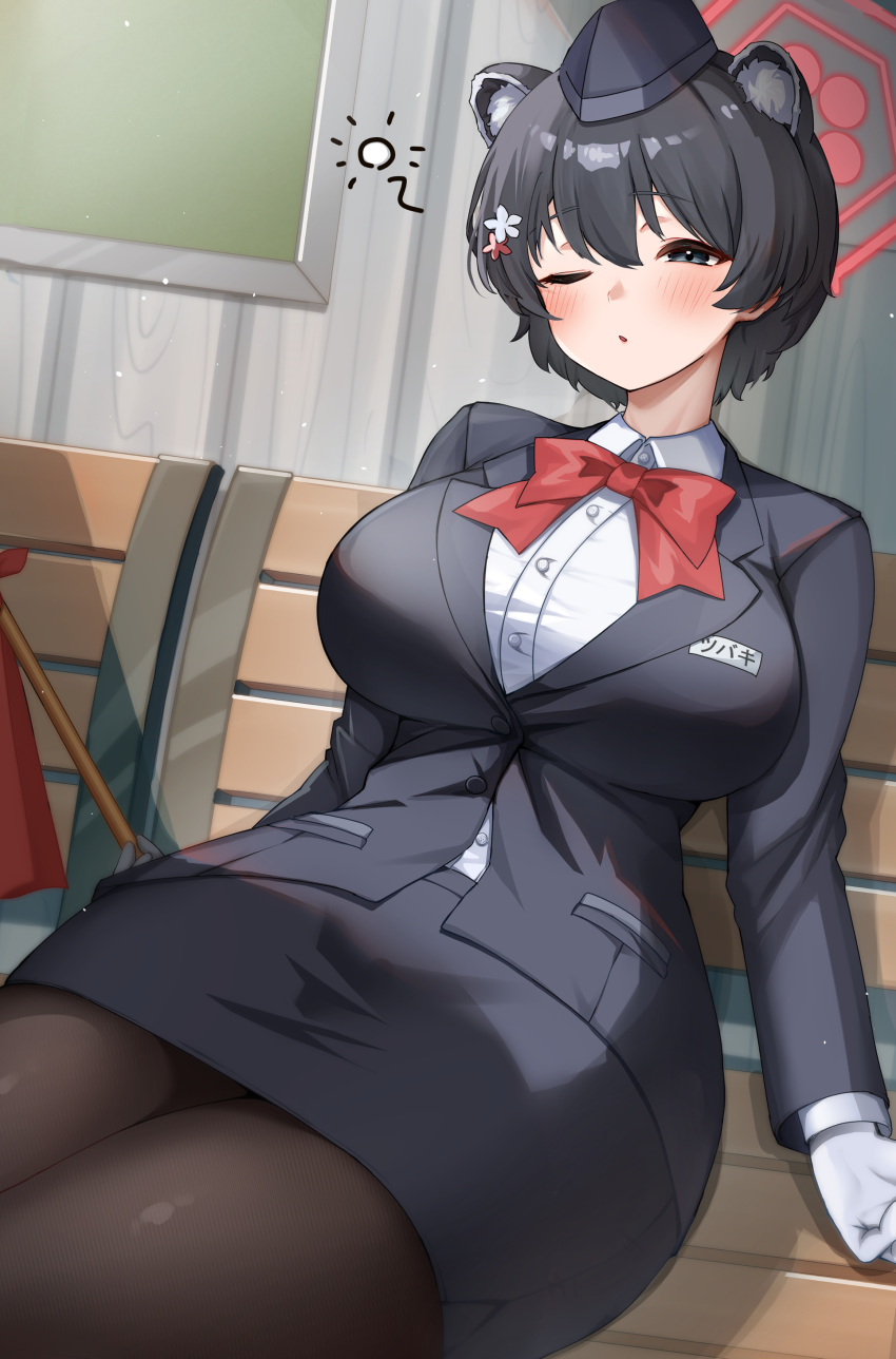 Safebooru - 1girl absurdres animal ears black eyes black hair black hat black pantyhose black ...