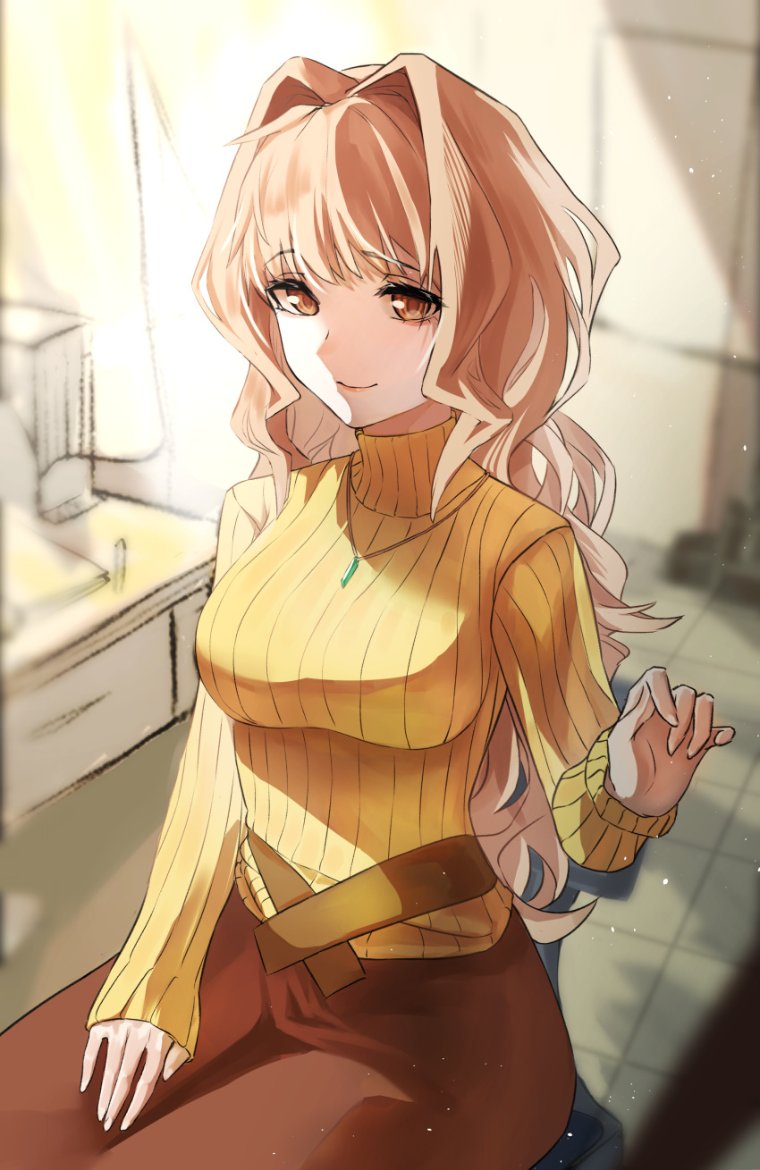 Safebooru - 1girl absurdres breasts brown dress brown eyes brown hair dress hair intakes highres ...