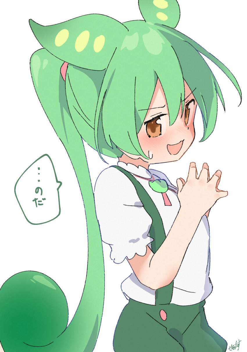 Safebooru - 1girl :3 absurdres alternate hairstyle blush commentary green hair highres long hair ...