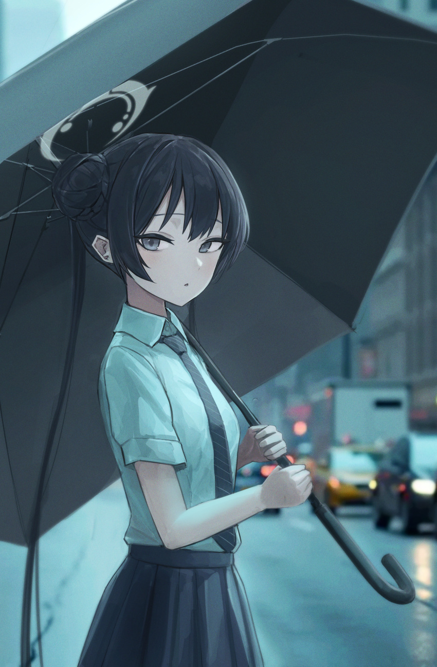 Safebooru - 1girl absurdres bag (chrko bag) black hair black necktie black skirt blue archive ...