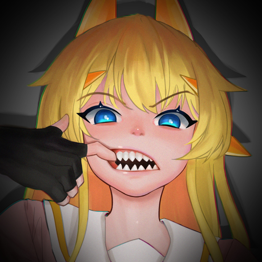 Safebooru - 1girl black gloves blonde hair blue eyes fantasy bishoujo juniku ojisan to finger in ...