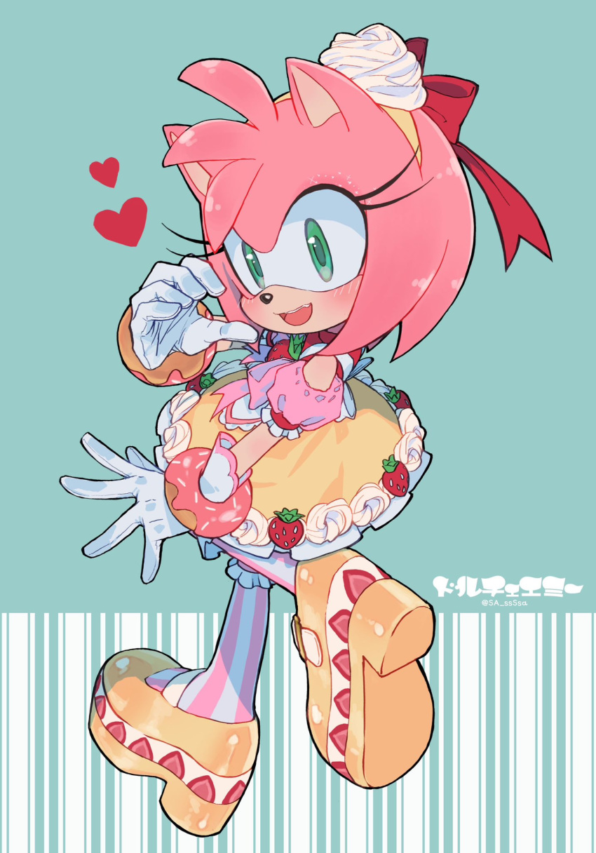 Safebooru - 1girl :d amy rose animal ears animal nose bare shoulders blush bow bracelet doughnut ...