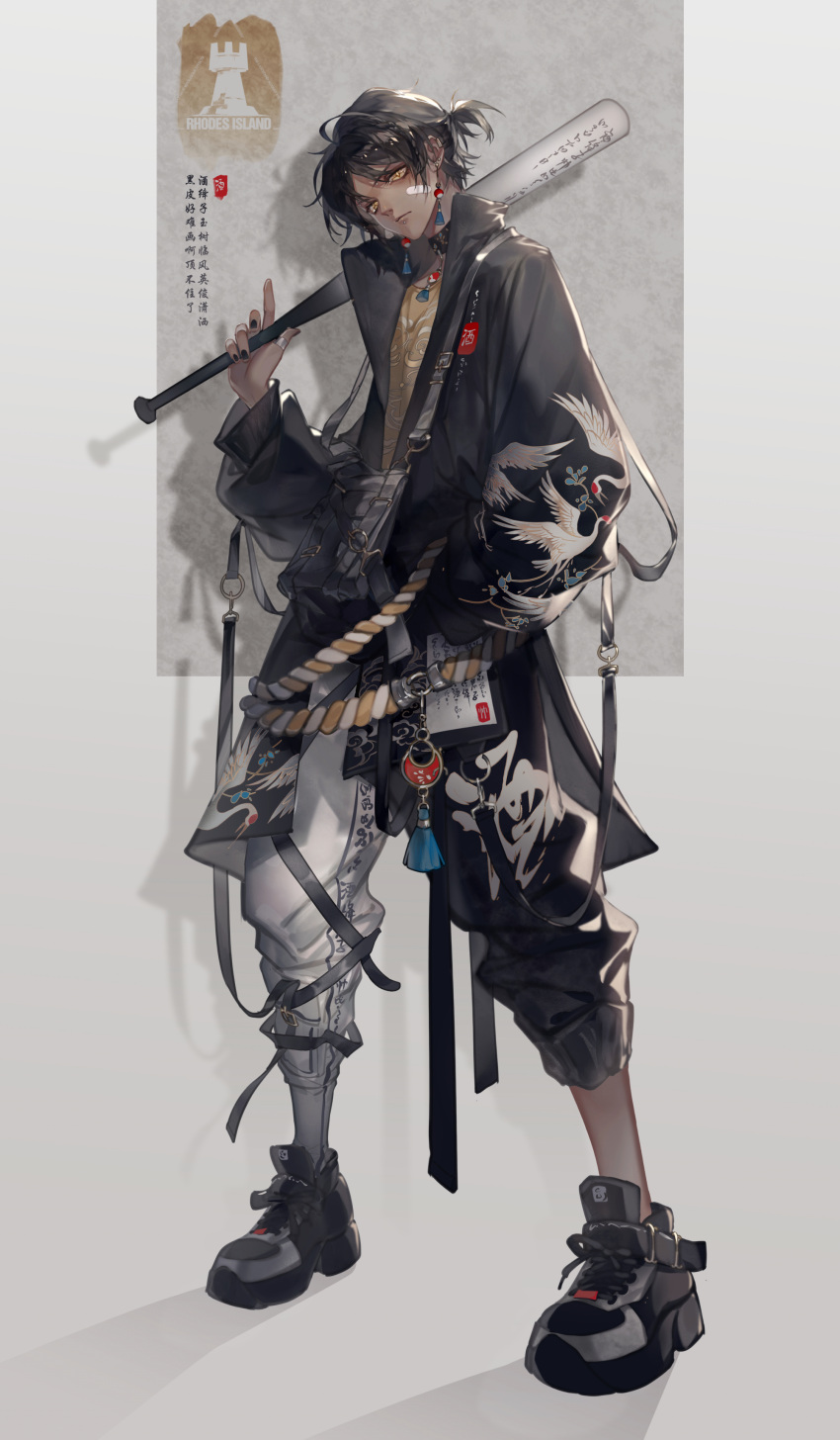 Safebooru - 1boy absurdres arknights bandaid bandaid on face baseball bat belt black coat black ...