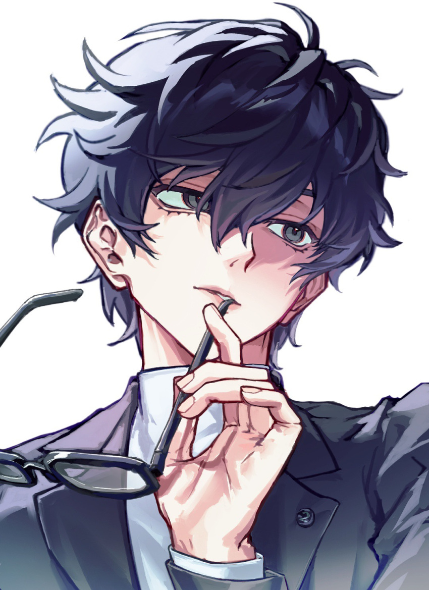 Safebooru - 1boy amamiya ren arm up arms up black-framed eyewear black hair black jacket ...