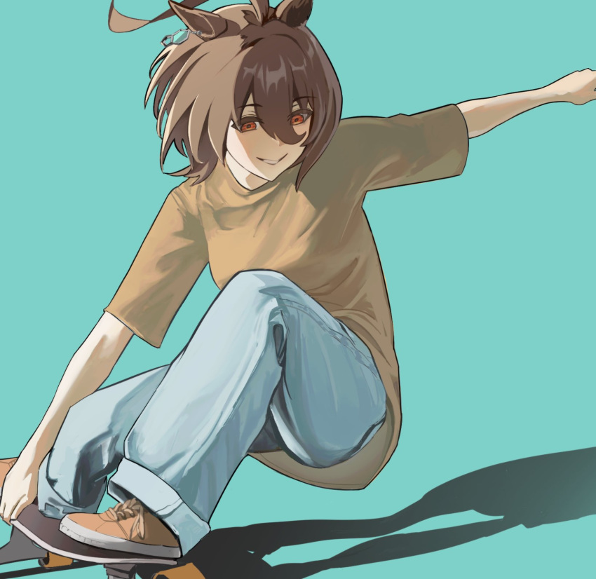 Safebooru - 1girl agnes tachyon (umamusume) ahoge alternate costume animal ears arm up blue ...