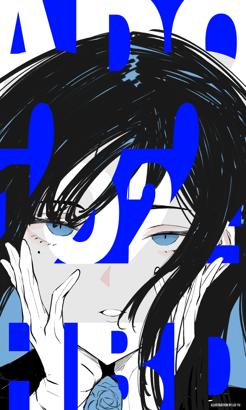 Safebooru - 1girl absurdres ado (utaite) black hair blue eyes blue flower blue rose chando (ado ...