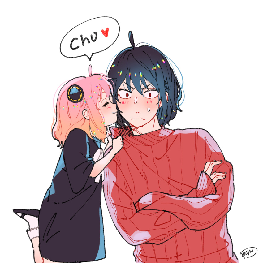 Safebooru - 1boy 1girl ^ ^ affectionate ahoge anya (spy x family) awarinko black dress black ...