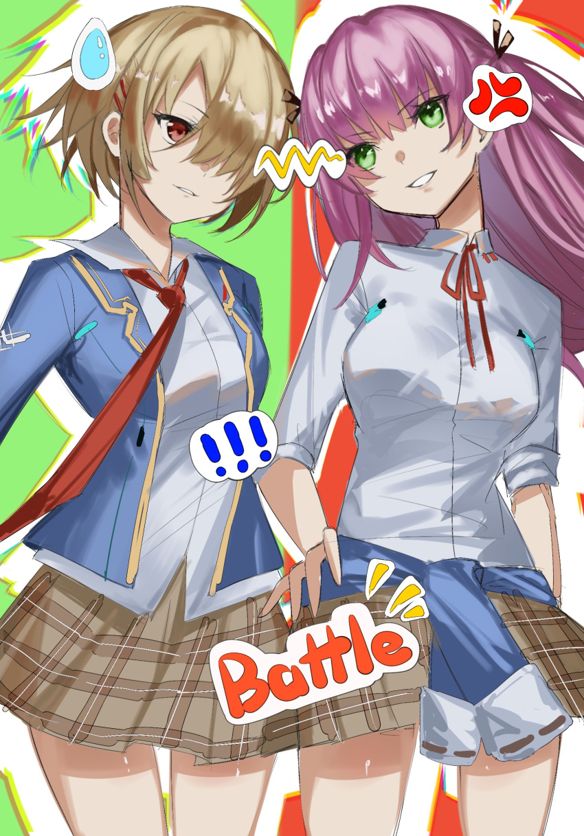 Safebooru - 2girls aikawa megumi blonde hair blue jacket breasts clothes around waist green eyes ...