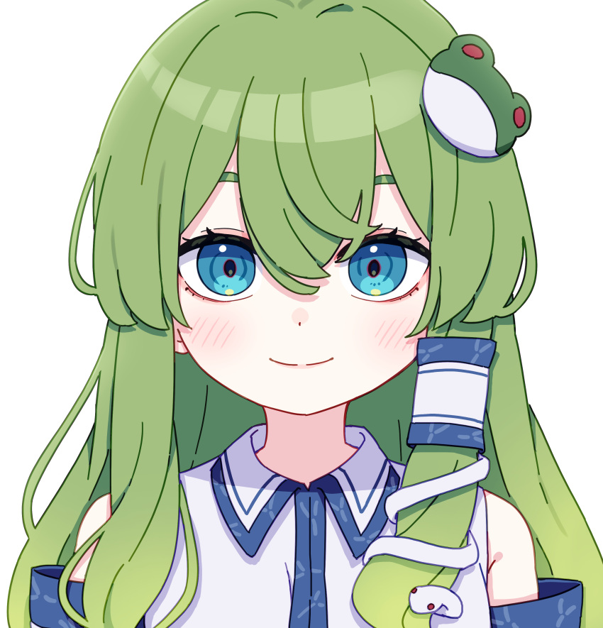 Safebooru - 1girl absurdres bare shoulders blue eyes blush closed mouth collared shirt ...