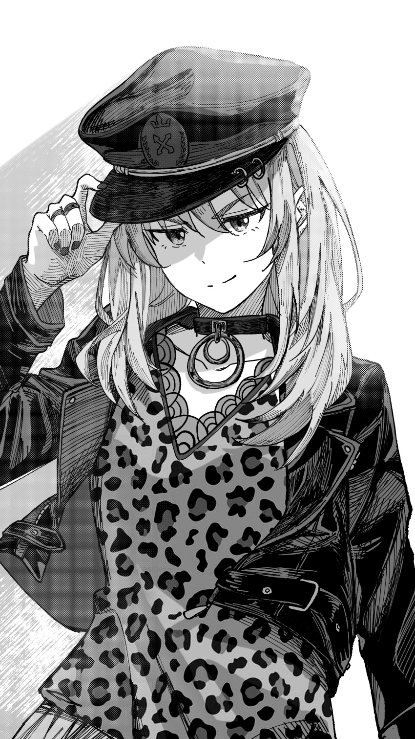 Safebooru - 1girl absurdres adjusting clothes adjusting headwear animal print choker closed ...