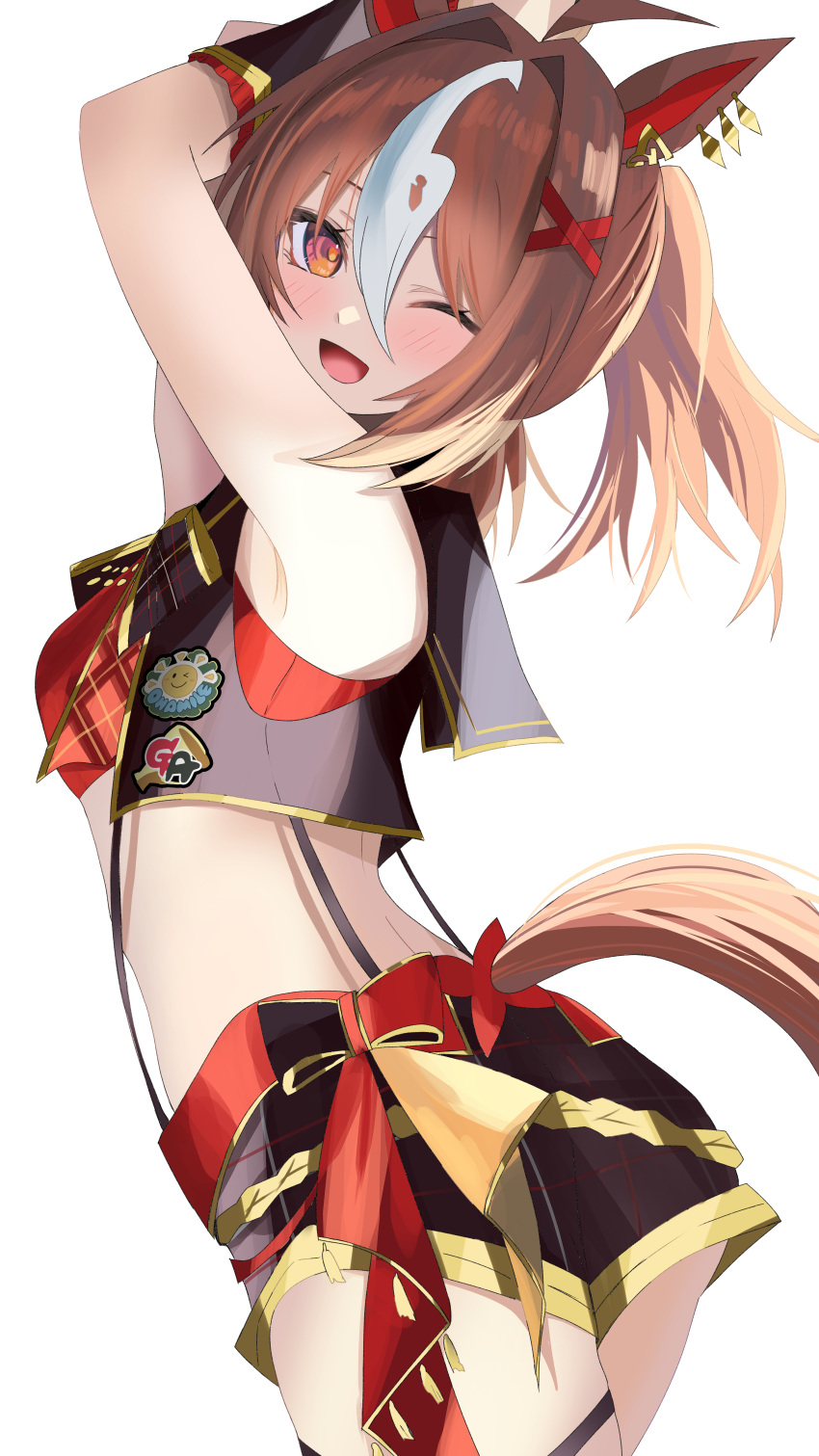 Safebooru - 1girl absurdres ahoge animal ears armpits arms up blush brown eyes brown hair gran ...