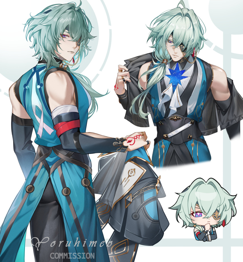 Safebooru - 1boy absurdres anaxa (honkai: star rail) ascot bishounen black pants chibi coat ...