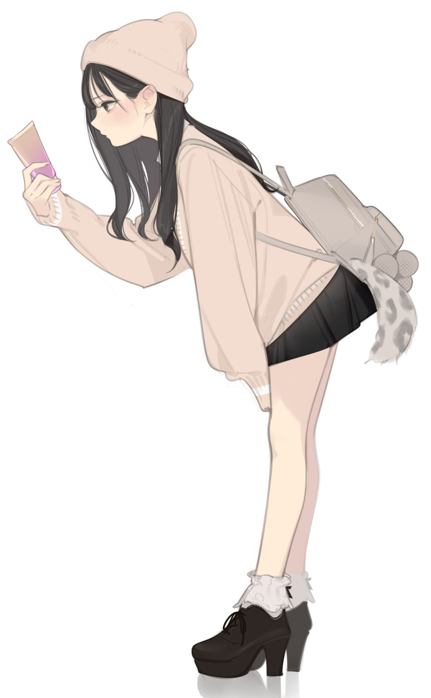 Safebooru - 1girl ama mitsuki backpack bag black hair black shoes black skirt commentary request ...