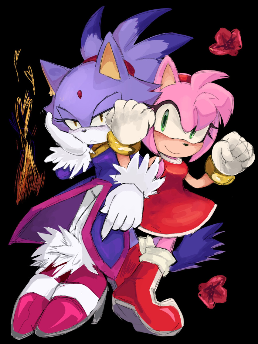 Safebooru - 2girls amy rose animal ears black background blaze the cat boots cat ears cat girl ...