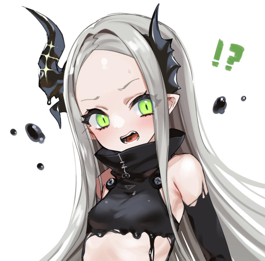 Safebooru - !? 1girl bare shoulders black horns black liquid black nails breasts fangs forehead ...