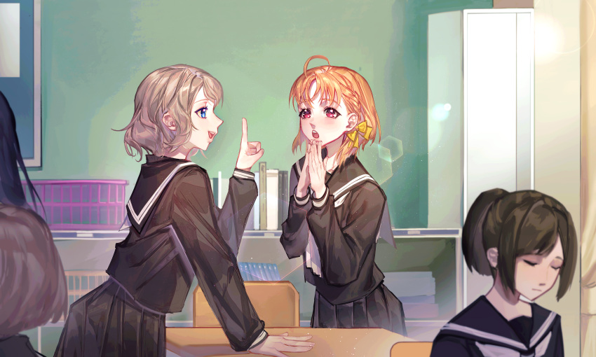 Safebooru - absurdres ahoge alphive blue eyes blush brown hair chair ...