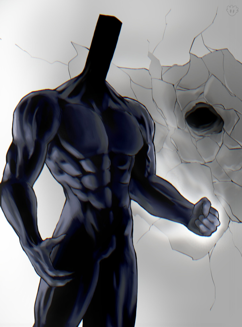 Safebooru - 1boy abs absurdres crack cracked wall devovas draw this in your style challenge ...