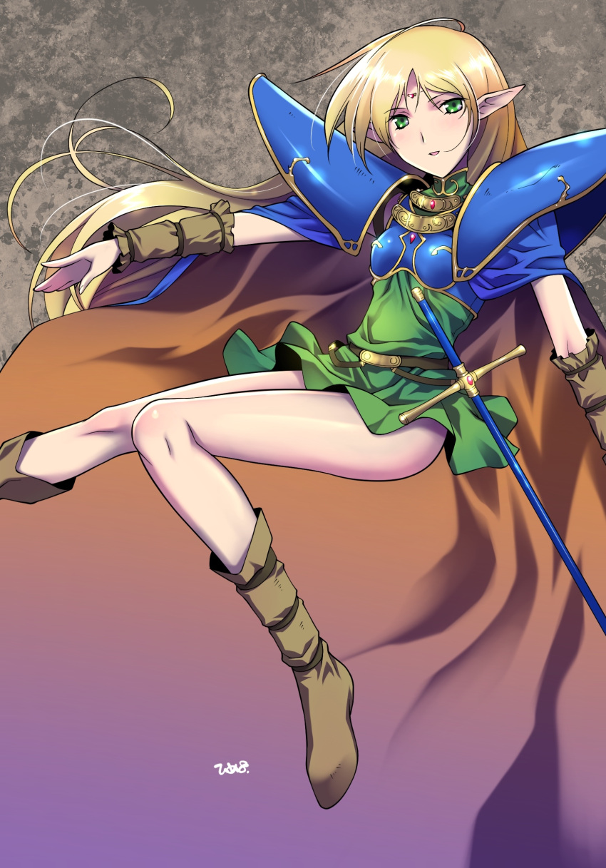 Safebooru - 1girl armor blue armor blue cape boobplate boots breastplate brown boots brown cape ...