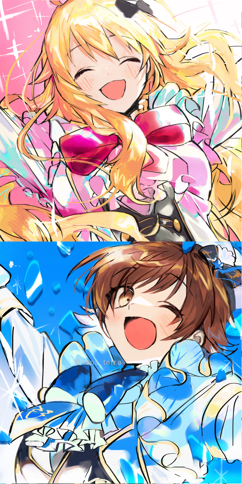 Safebooru - absurdres ahoge black bow black corset blonde hair blue bow blue bowtie blue jacket ...