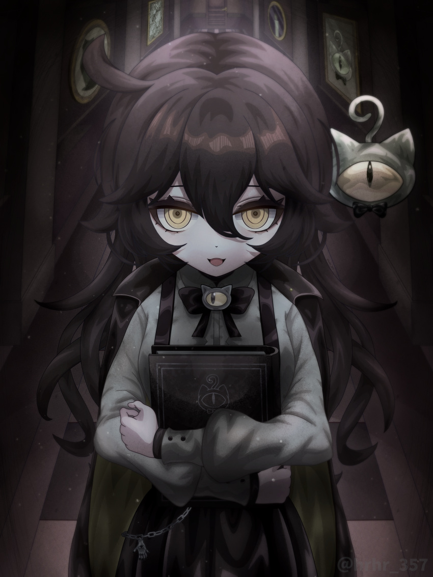 Safebooru - 1girl :d absurdres ahoge black bow black bowtie black hair ...