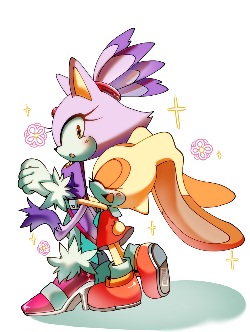 Safebooru - 2girls animal ears blaze the cat blush cat ears cat tail closed eyes cream the ...