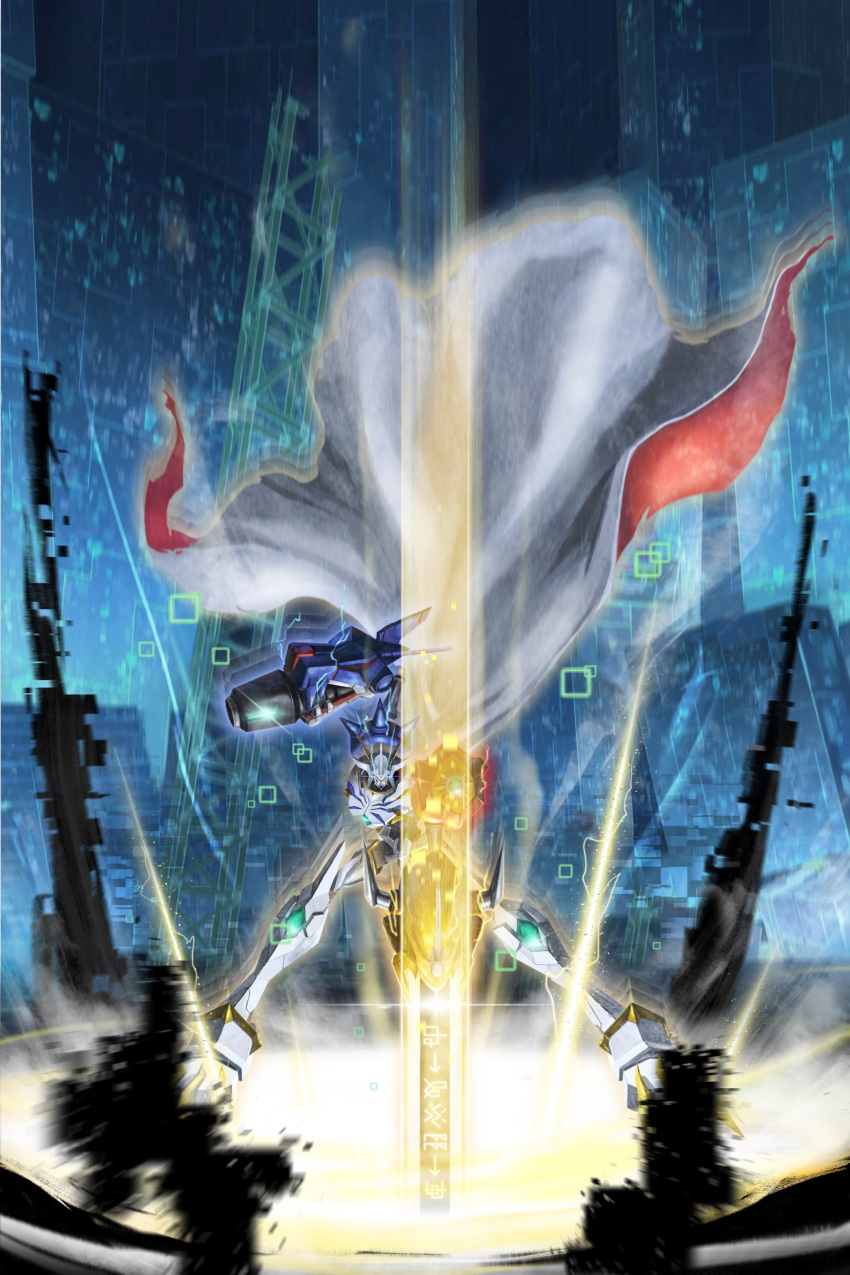 Safebooru - absurdres arm blade arm cannon bikiciki blue eyes cape ...