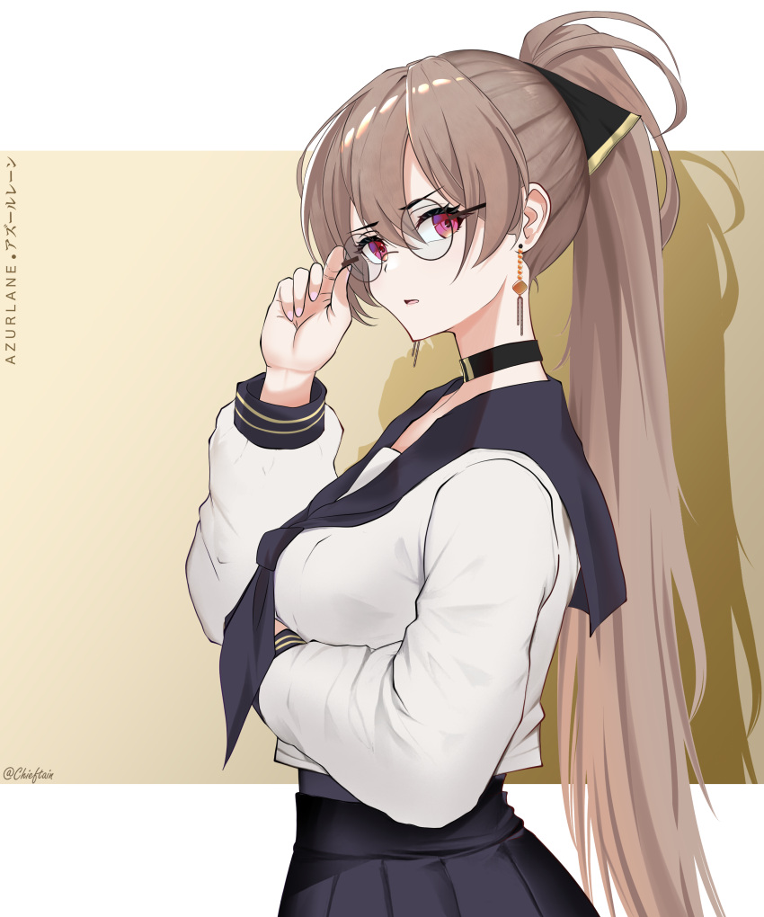 Safebooru - 1girl absurdres alternate costume azur lane black choker brown hair casual chieftain ...