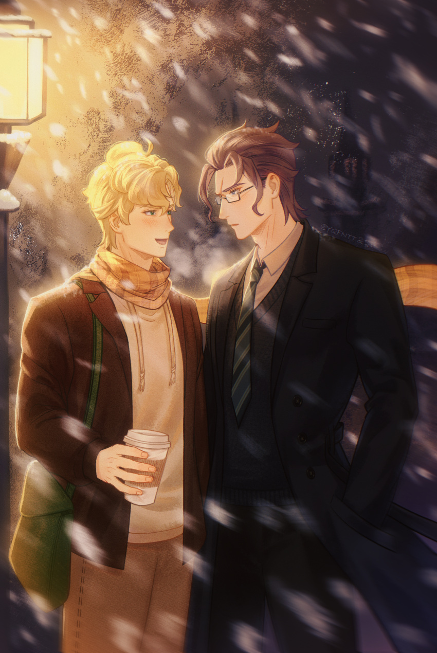 Safebooru - 2boys ace attorney bag barok van zieks black coat black pants blonde hair blue ...