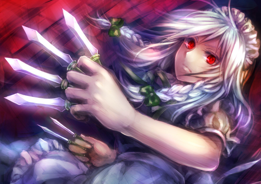 Safebooru - 1girl braid izayoi sakuya knife maid headdress makina (frog ...
