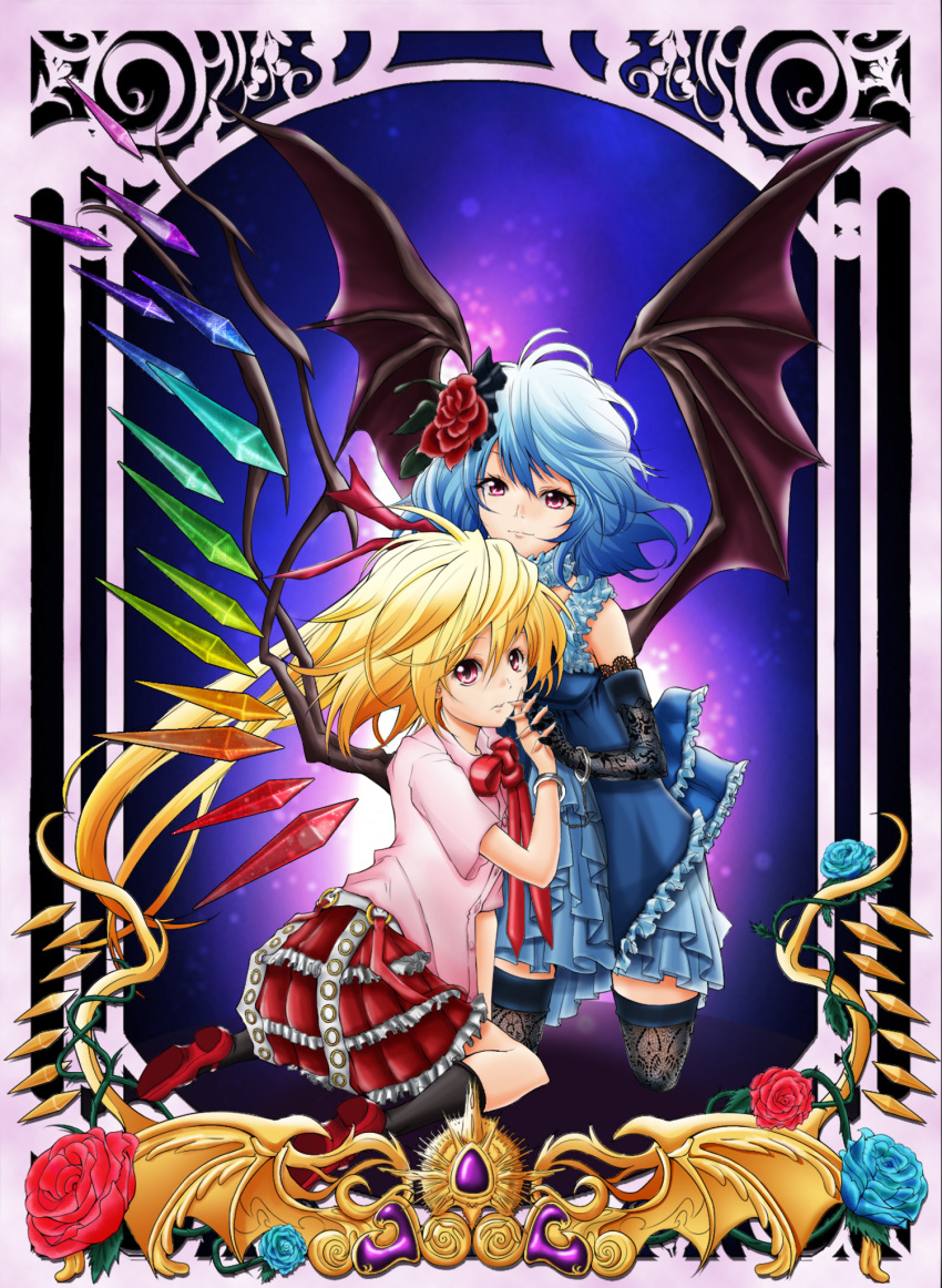 Safebooru - 2girls alternate costume bat wings blonde hair blue hair colored dress flandre ...