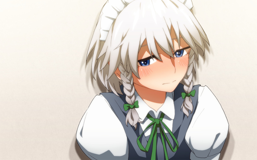 Safebooru - 1girl blue eyes blush braid hair ribbon izayoi sakuya looking away maid maid ...