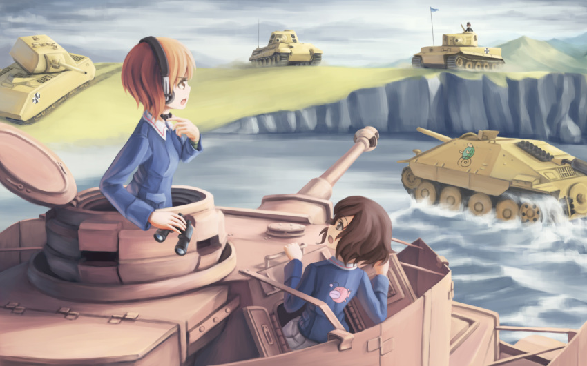Safebooru - akiyama yukari binoculars brown hair flag girls und panzer ...